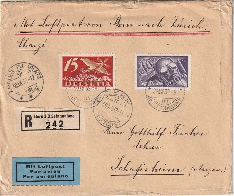 Flugpost Bern - Zürich, 30.9.32 (Gebraucht) in Aarburg für CHF 8 – mit Lieferung auf Ricardo kaufen