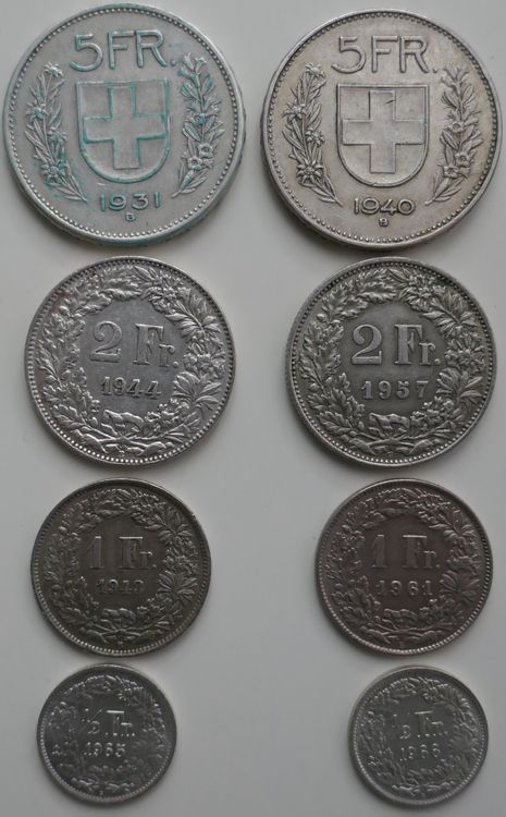Münzen-Kleinlot 5 FR./2Fr./1Fr./50Rp div JG bereits ab Fr. 1 (Gebraucht) in Möhlin für CHF 31 ...