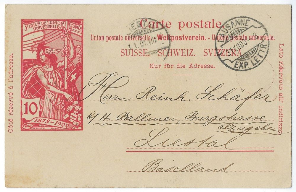UPU-Karte 1900 10 Cts rot mit Rasierklingenstempel Lausanne | Kaufen auf Ricardo
