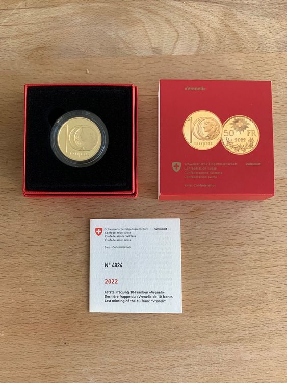 100 Jahre Gold Vreneli Swissmint Goldmünze PP 2022 (Neu und originalverpackt) in Wimmis für CHF ...