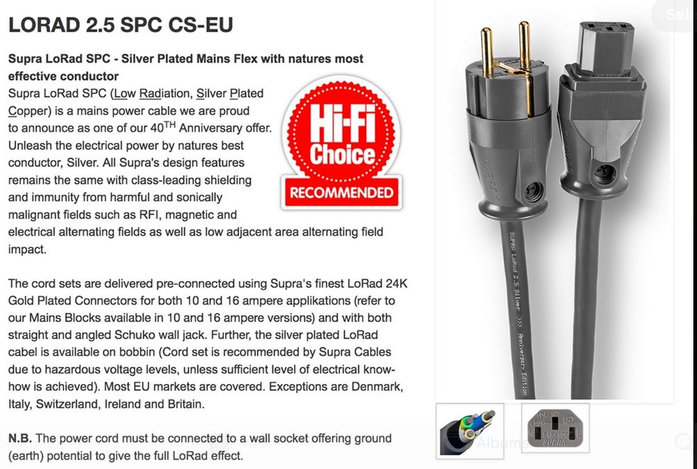 Supra LoRad 2.5 MKII SPC Silver Anniversary Power Cable 1 m (Neu (gemäss Beschreibung)) in Basel ...