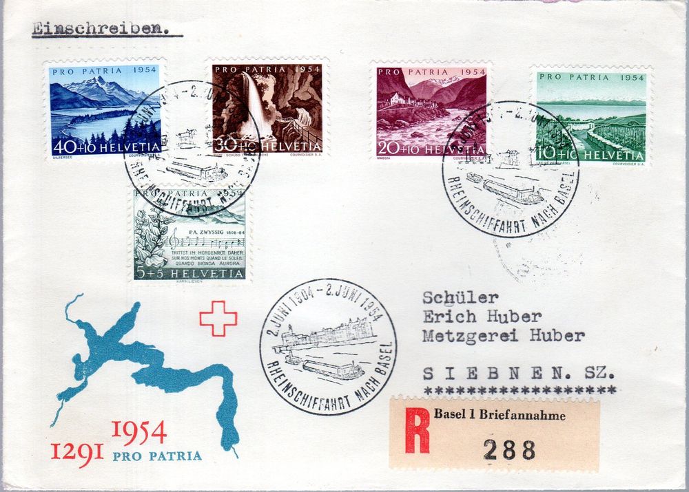 RHEINSCHIFFAHRT SONDERSTEMPEL SERIE PRO PATRIA 1954 - LU4 (Gebraucht) in Losone für CHF 20 – mit ...