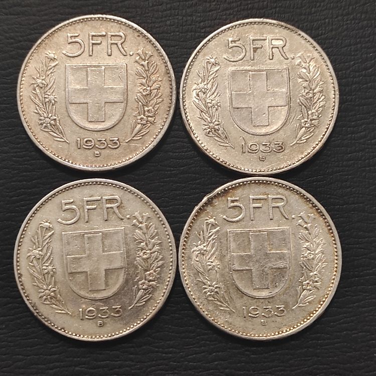 4x 5 Franken 1933 Silbermünzen Schweiz (Gebraucht) in Buchs SG für CHF 47 – mit Lieferung auf ...