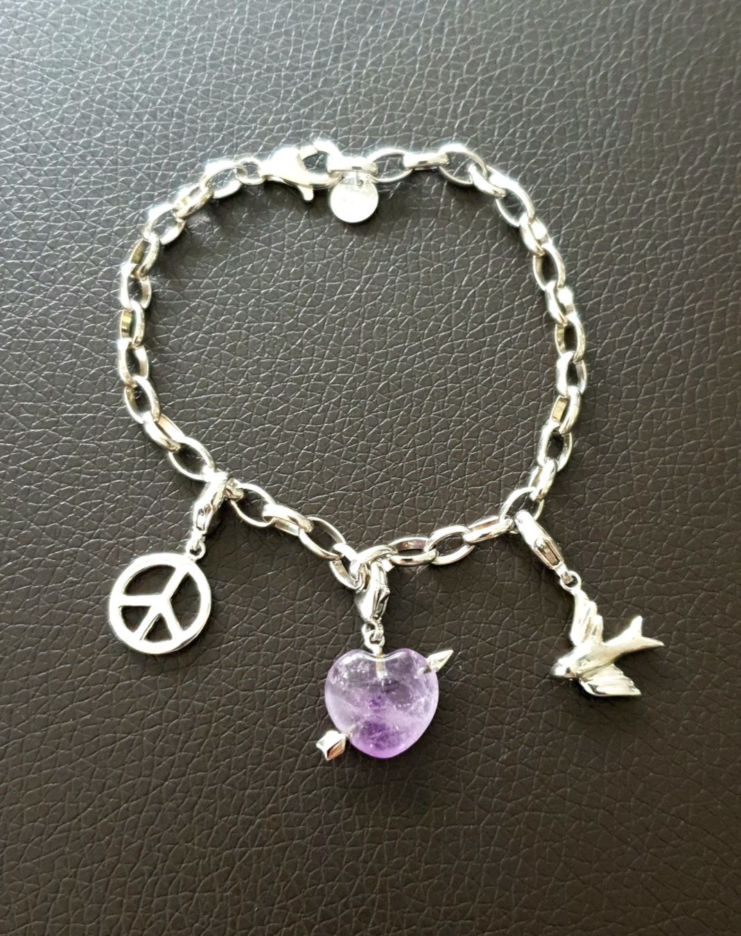 Charm Silber 925 "Herz mit Amethyst" (Rhodiniert) - NEU (Neu und ...