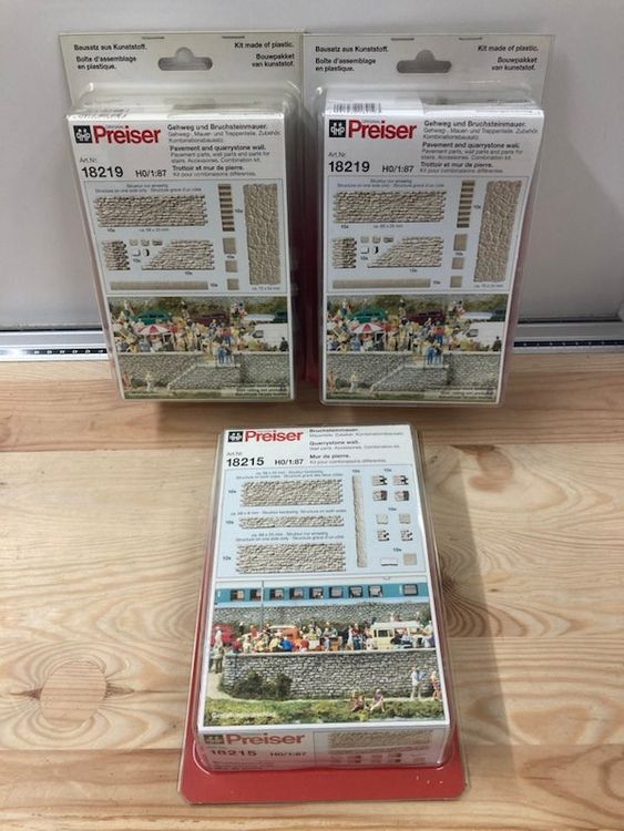 3er Set aus Preiser H0 18219 und 18215 Bruchsteinmauern (Neu und ...