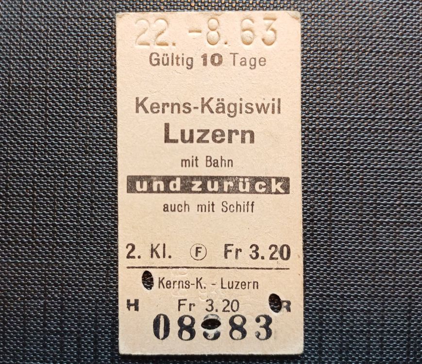 SBB Bahnbillett Kerns-Kägiswil Luzern 22.08.1963 (Gebraucht) in Brittnau für CHF 21 – mit ...