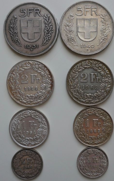 Münzen-Kleinlot 5 FR./2Fr./1Fr./50Rp div JG bereits ab Fr. 1 (Gebraucht) in Möhlin für CHF 30 ...
