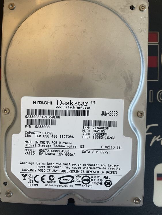 Hitachi Deskstar 80GB SATA Festplatte HDD 3.0Gb/s (Gebraucht) in Wängi ...