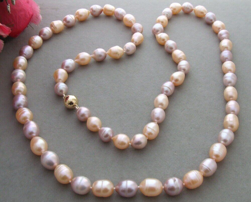 Lua 80cm lila Perlen Kette Echt Collier Perle mauve orange (Neuf (Voir ...