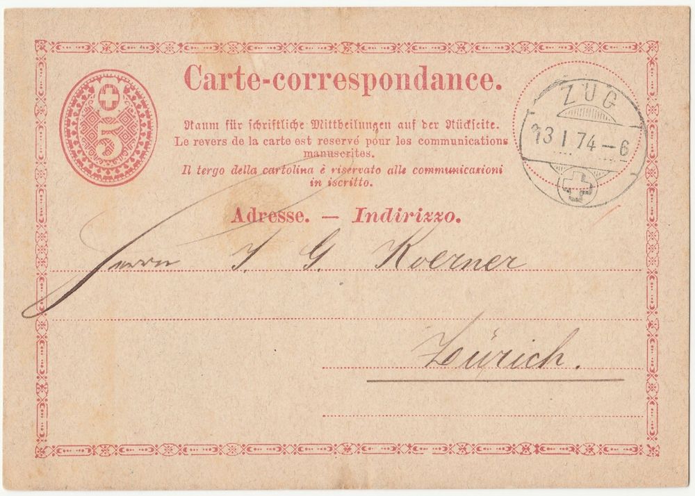 PK; Schmid Henggeler & CO, Unterägeri ---> Zug (1874) (Gebraucht) in ...