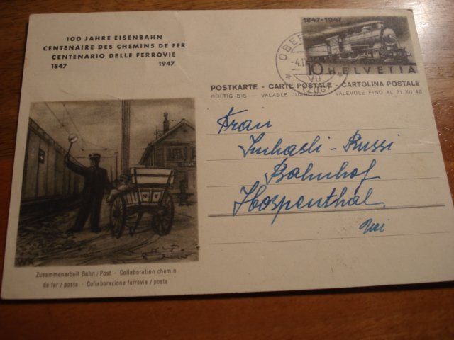 Ganzsache 1947, 100 Jahre Eisenbahn, Bild Abfertigung, gelau (Gebraucht) in Niederwil AG für CHF ...