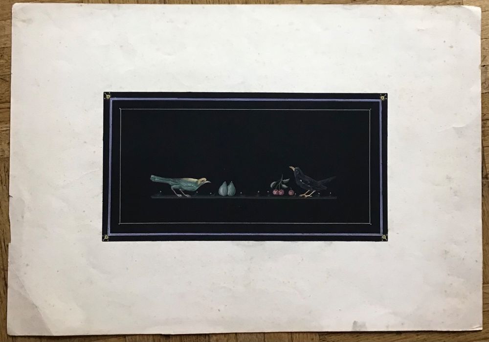 Antike Gouache Gemälde von 2 Raben | Kaufen auf Ricardo