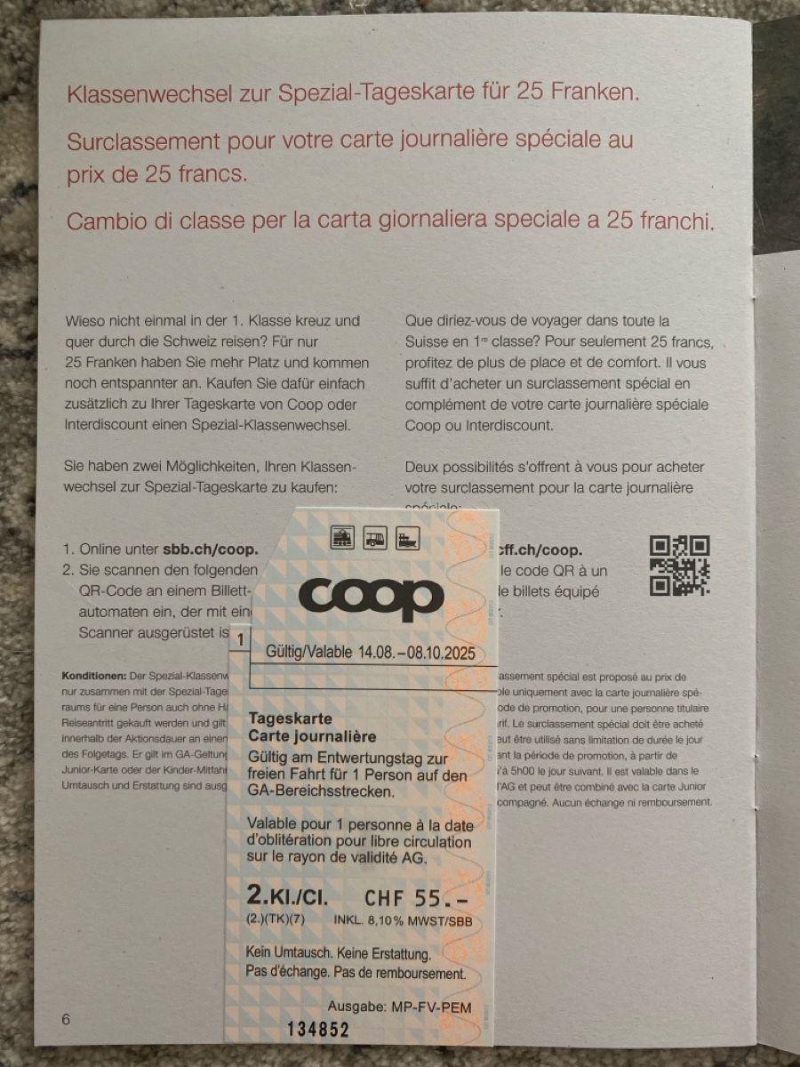 Coop/Interdiscount SBB Spezial-Tageskarte ab 1 CHF, 2.Klasse (Neu und ...