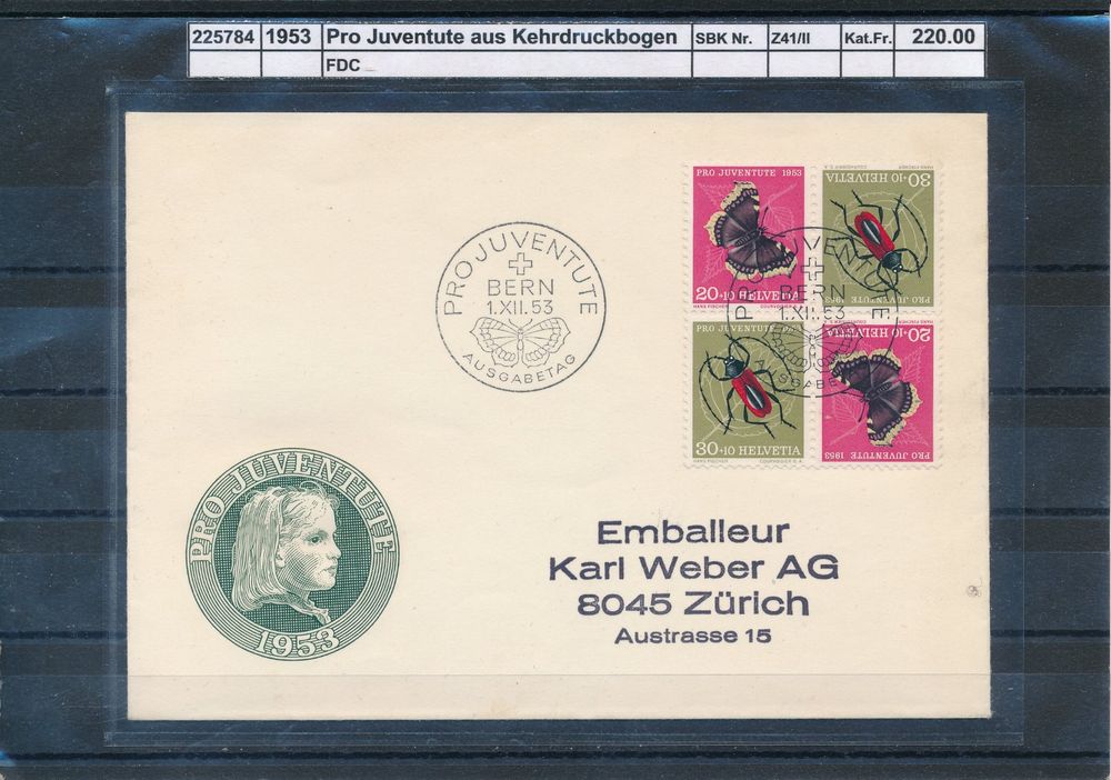 1953 Pro Juventute aus Kehrdruckbogen - FDC (Gebraucht) in Winterthur für CHF 50 – mit Lieferung ...