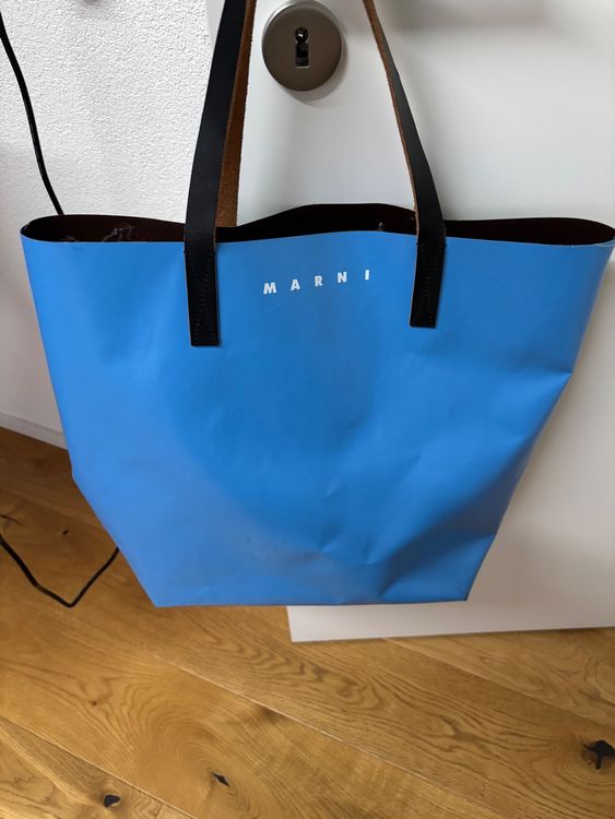 MARNI Shopper Tasche Canvas Leder Blau Braun Wendetasche ... (Gebraucht ...