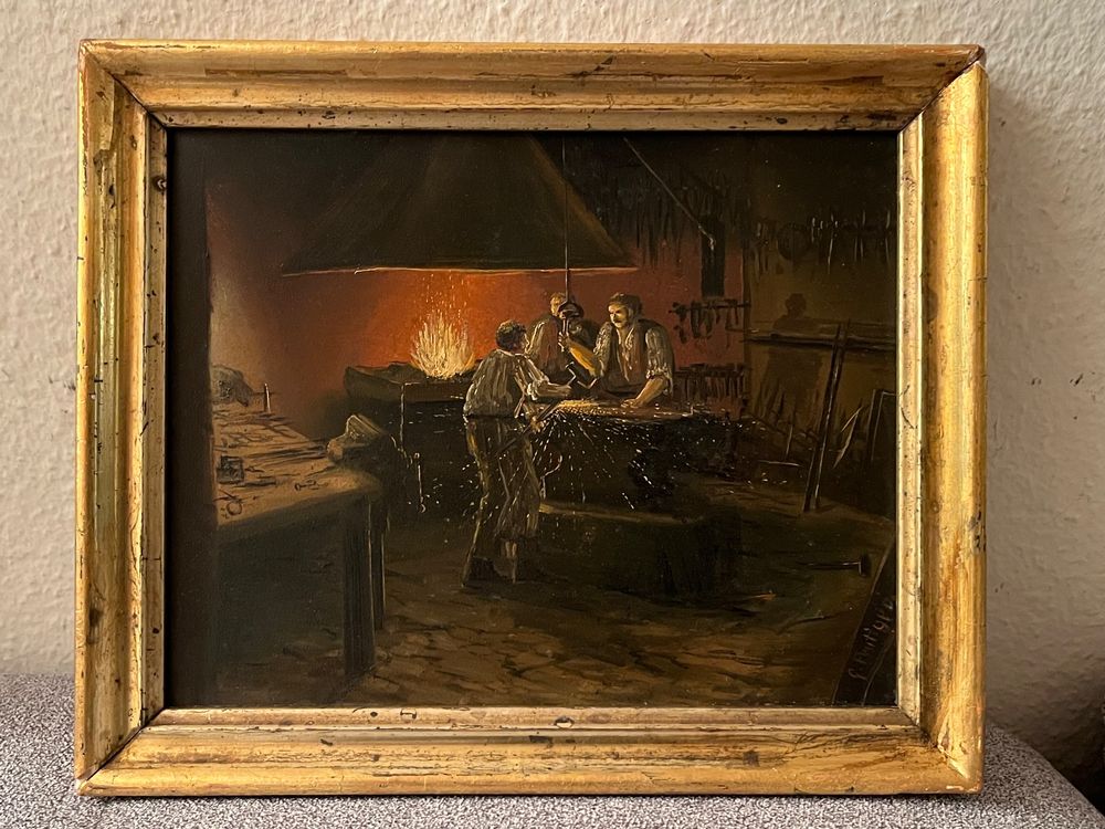 Antikes Ölgemälde Schmied bei der Arbeit Gerahmt Signiert (Gebraucht) in Basel für CHF 254 – mit ...