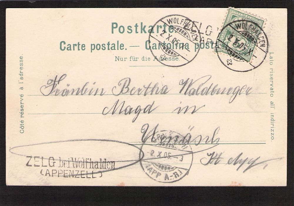 Stabstempel Zelg bei Wolfhalden (Appenzell)auf AK Heiden | Kaufen auf Ricardo