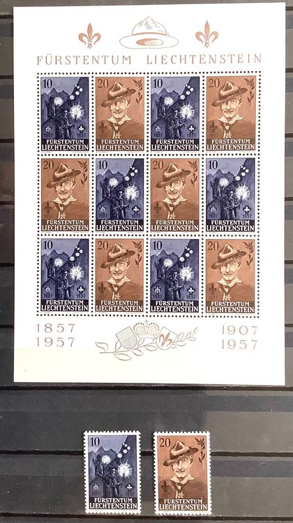 1957 Liechtenstein Kleinbogen + Satz 50 Jahre Pfadfinder ** (Neu (gemäss Beschreibung)) in ...