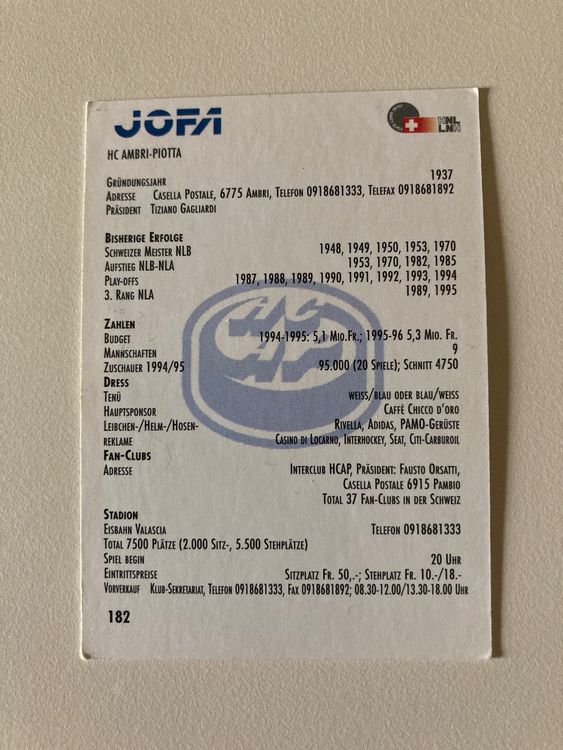 Logo HC Ambri-Piotta 95-96 (Gebraucht) in Plagne für CHF 1 – mit ...