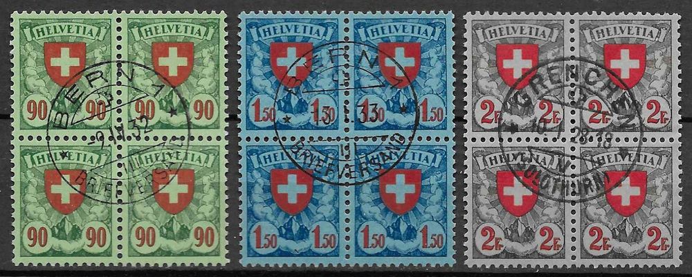 1924: Drei Viererblock Wappenmuster Nr.163-165-166 gest. (Gebraucht) in Walperswil für CHF 15 ...