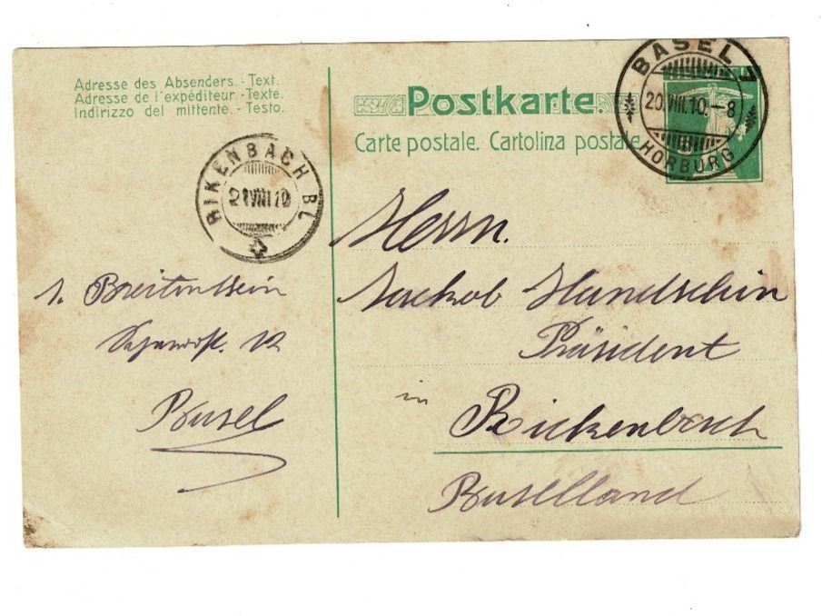 Postkarte Basel nach Rickenbach BL 1910 | Kaufen auf Ricardo