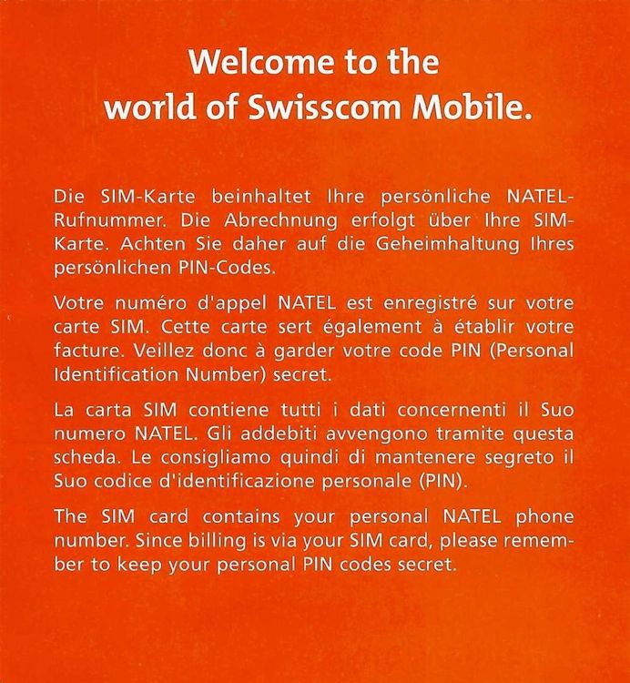 Swisscom GSM Natel SIM Card | Kaufen auf Ricardo