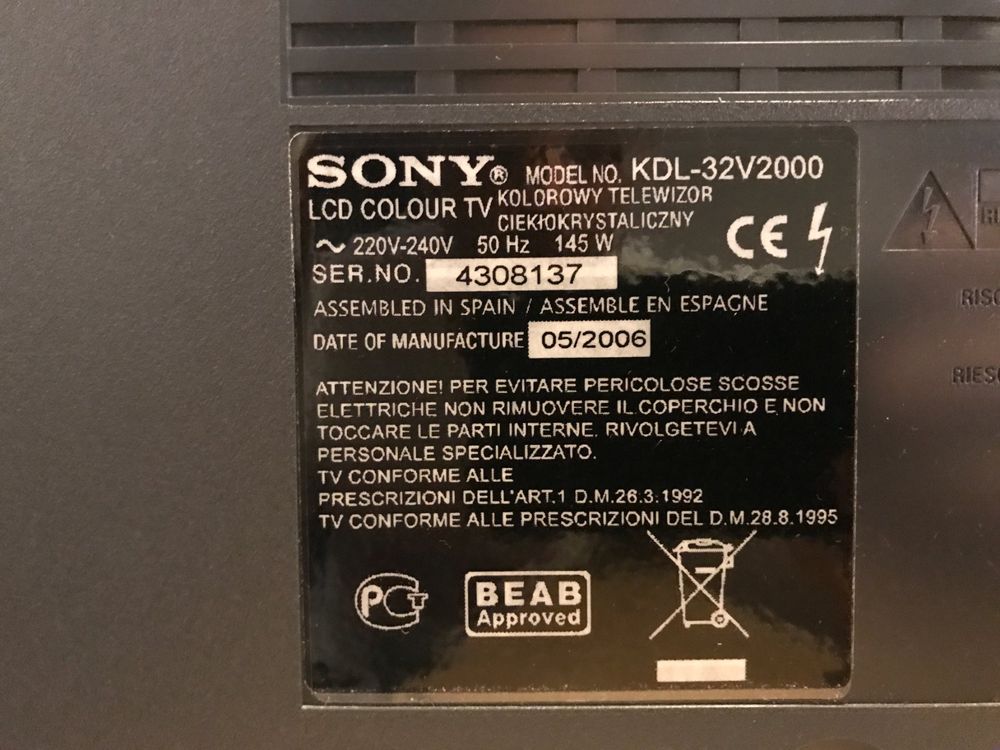SONY Bravia KDL-32V2000 (Gebraucht) in Mellingen für CHF 5 – nur ...
