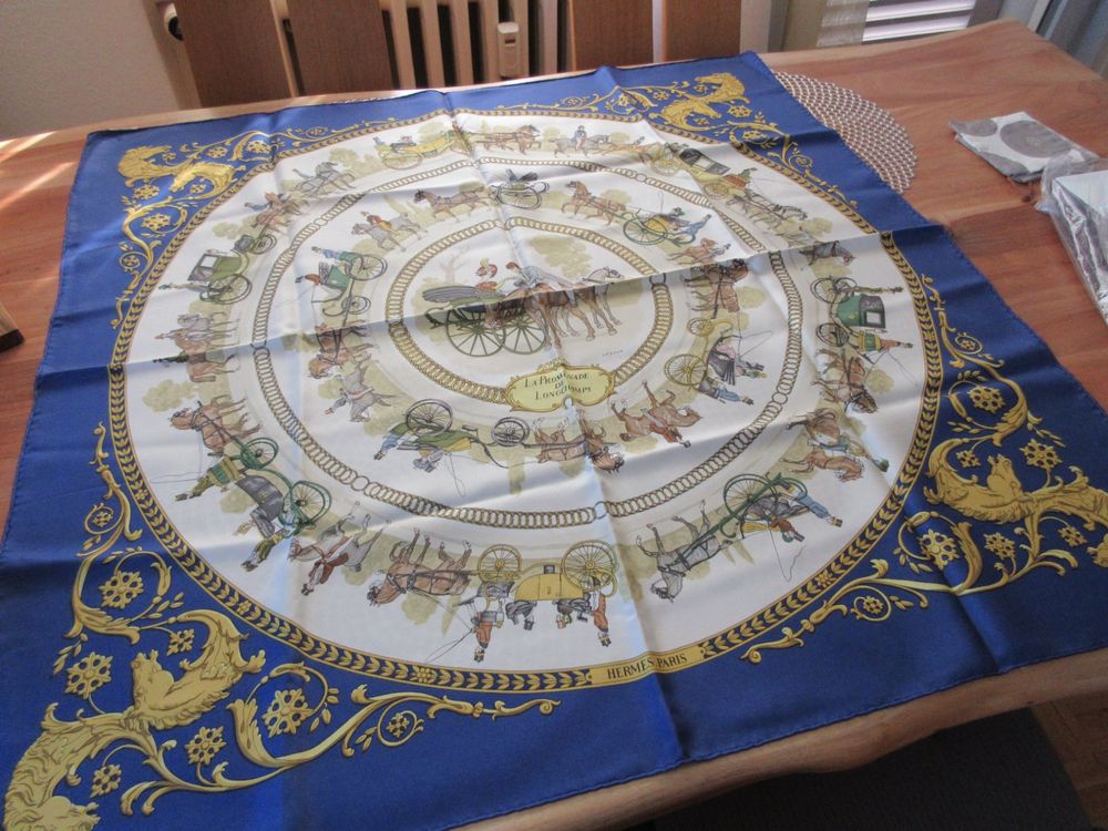 Hermès Blue/LA PROMENADE DE LONGCHAMPS Scarf/Schal/Foulard! (Gebraucht ...