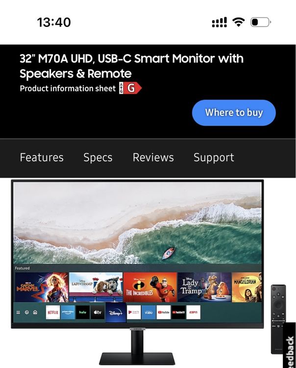 32” UHD Smart monitor M7 with Smart TV Apps LS32AM700URXEN | Kaufen auf Ricardo
