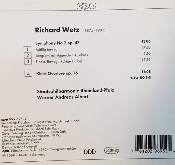 Richard Wetz - Symphonie Nr. 2 / Kleist Ouvertüre (Gebraucht) in ...
