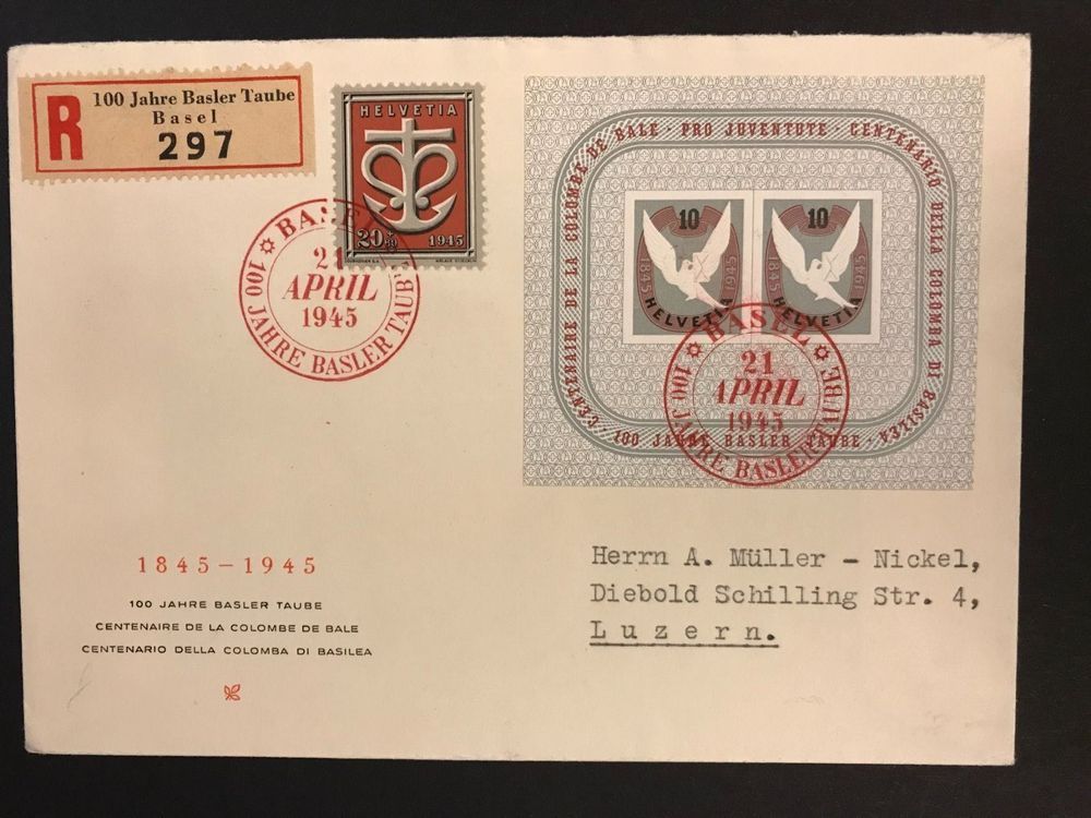 100 Jahre Basler Taube Brief 1945 | Kaufen auf Ricardo