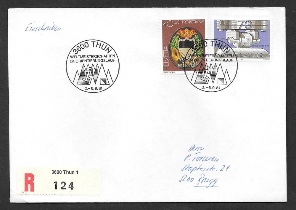 Sonderbrief S. 1068 WM Orientierungslauf Thun 2.-6.9.1981 (Neu (gemäss Beschreibung)) in Olten ...