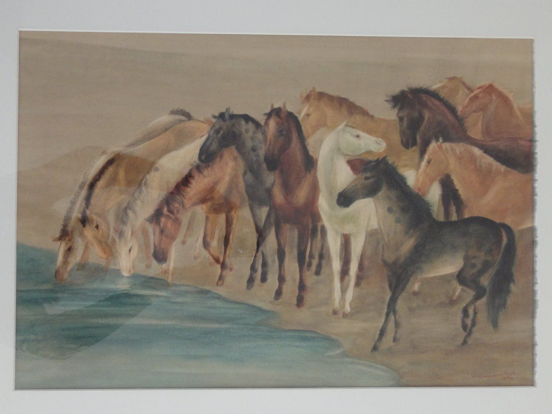 Lamers Waltraud A. 1908-1992 "Pferde am Wasser" (Neu (gemäss ...