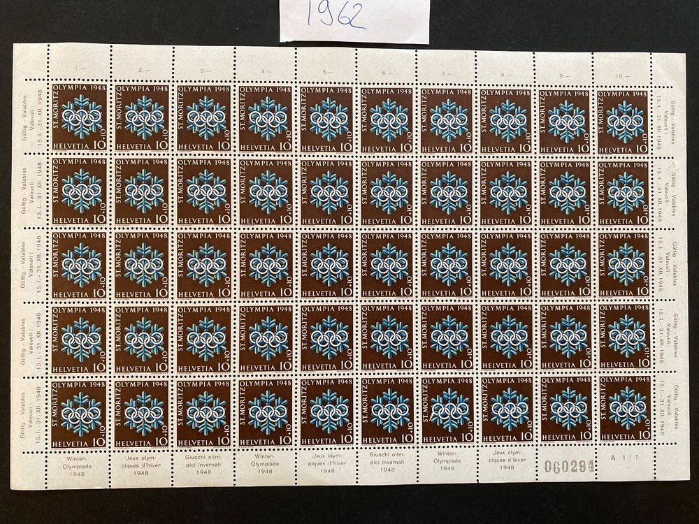 Bogen Olympia Schweiz alte Frankaturware postfrisch Nr. 26w (Neu (gemäss Beschreibung)) in Wil ...