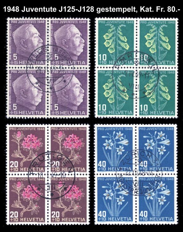 1948 Pro Juventute 4er gestempelt J125-J128, Kat. Fr. 80.- (Gebraucht) in Eskisehir/Türkei für ...