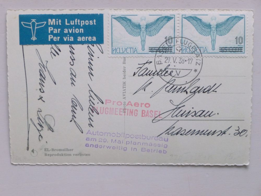 AK Flugplatz BASEL, SSt: Pro Aero FLUGMEETING BASEL 29.V.38 (Gebraucht ...