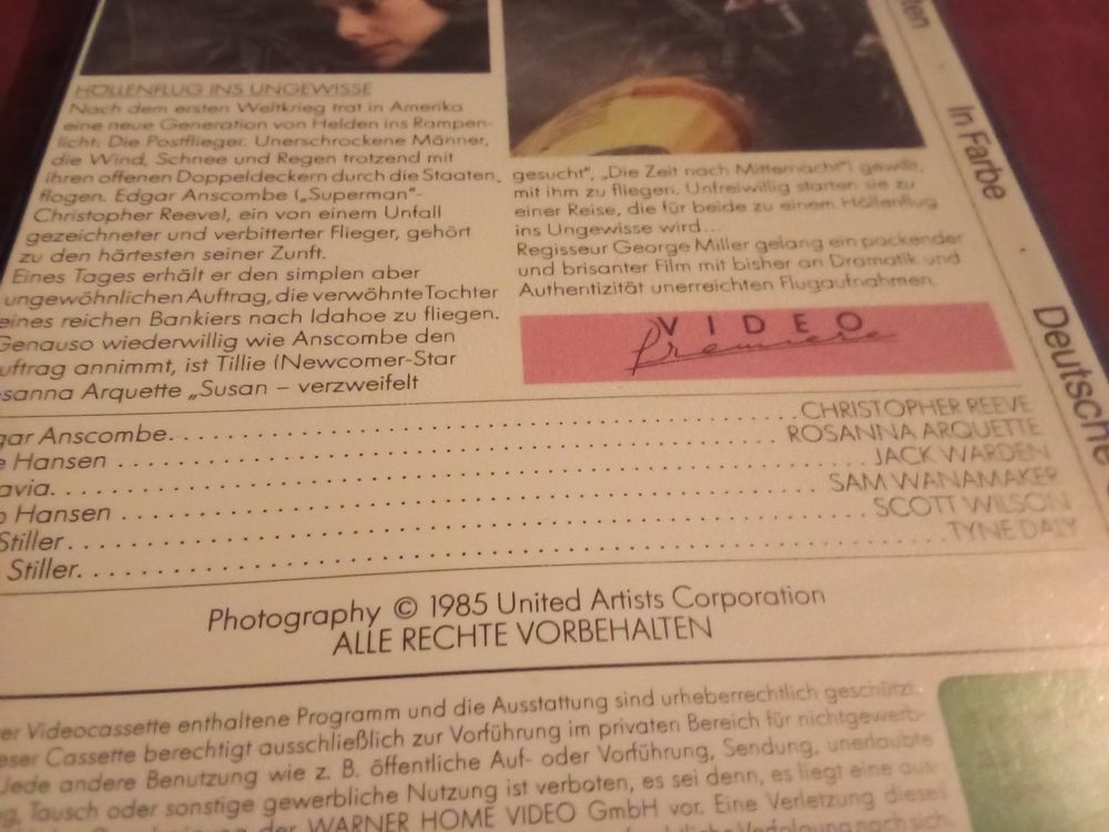 Der Flieger (USA 1985) Warner Home Video VHS (Gebraucht) in Remetschwil ...