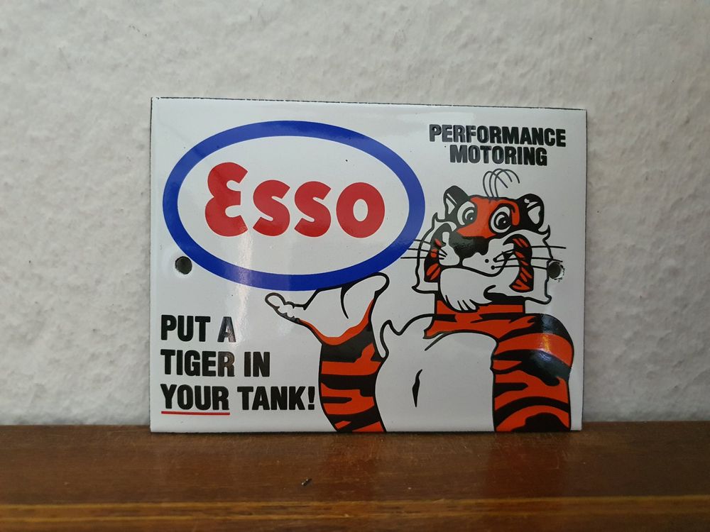 Emailschild Esso Tiger Tanksäule Garage Logo Emaille Schild (Neu ...