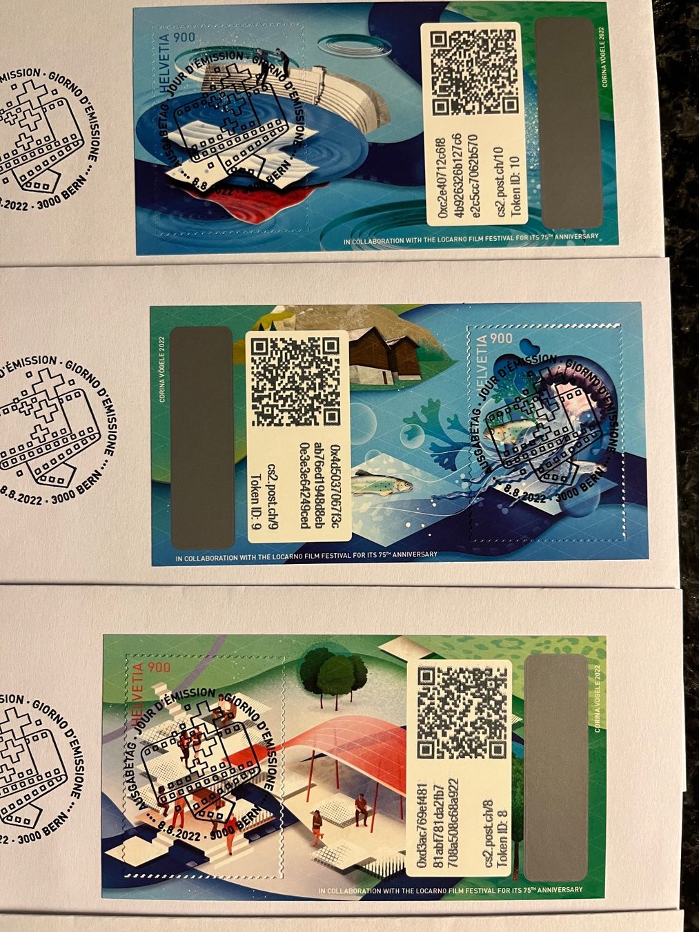 Swiss Crypto Stamp 2.0 ID 1-10 FDC mit Voll-ET-Stempel (Neu (gemäss ...