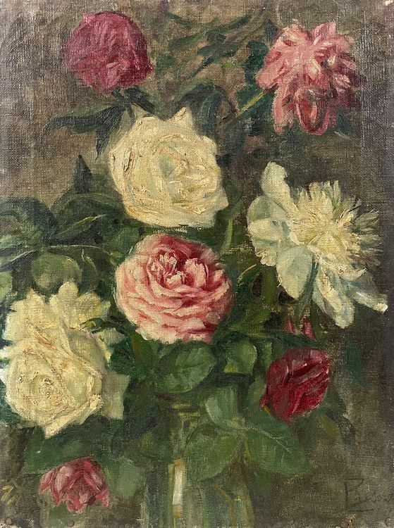 Antikes Stillleben Gemälde mit Rosen unleserlich Signiert | Kaufen auf Ricardo