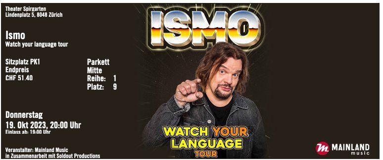 2 Tickets for the ISMO Comedy Show on 19. October in Zürich | Kaufen ...