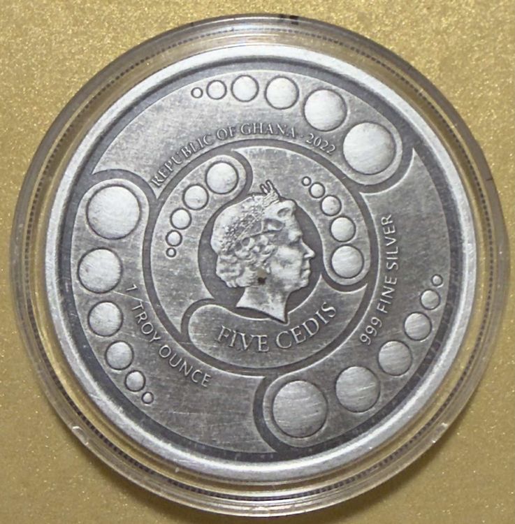 Ghana 5 Cedis 2022 Antik Finish Silver coin 1 oZ (Neu (gemäss ...