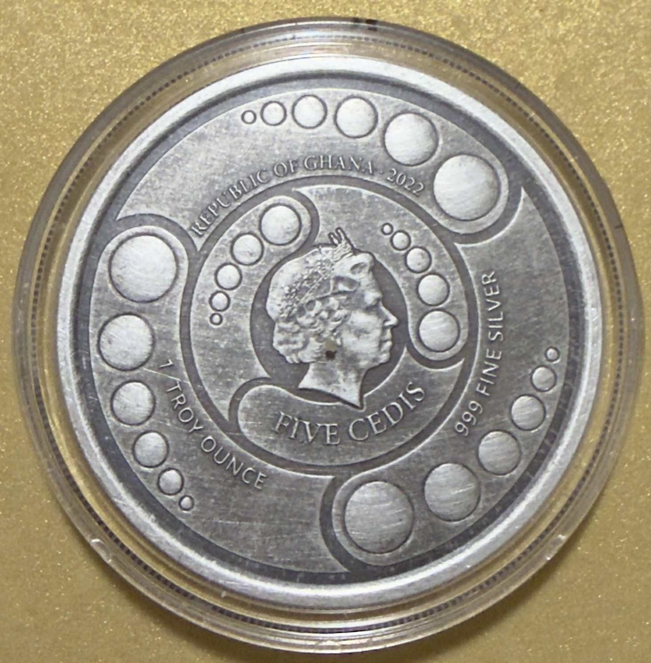 Ghana 5 Cedis 2022 Antik Finish Silver coin 1 oZ (Neu (gemäss ...
