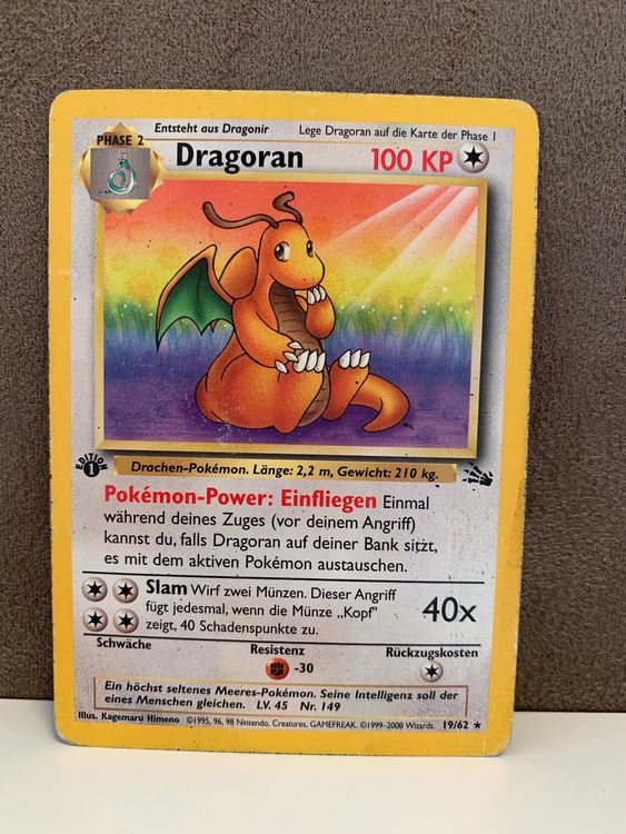 Pokemon *1.Edition Dragoran Rare Fossil Deutsch 19/62 (Gebraucht) in ...
