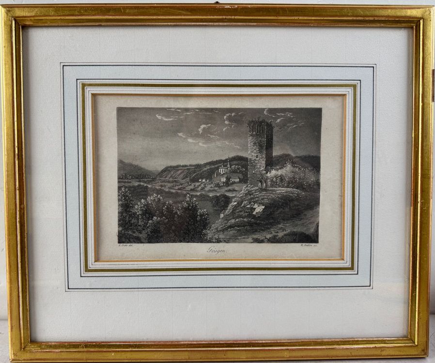 Antiker Stahlstich "Gösgen" Echtgoldrahmen (Gebraucht) in Neuhausen am Rheinfall für CHF 10 ...