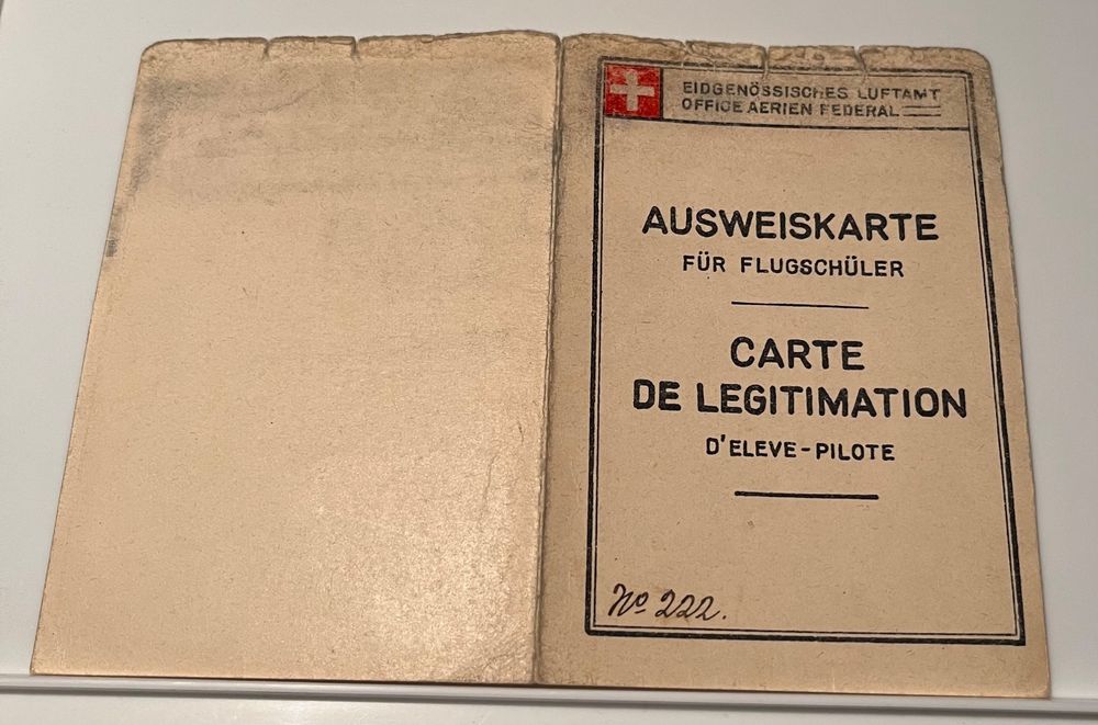 Alte Fluglizenz Schweiz, Ausweiskarte Flugschüler 1932 (Gebraucht) in ...