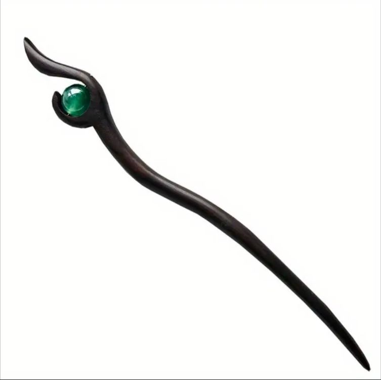 Elegante forcina per capelli in legno con pietra verde. (Nuovo e nell ...