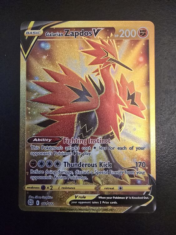 Carte Pokémon Gold Secret Rare Galarian Zapdos V NEUF (Neuf (Voir ...