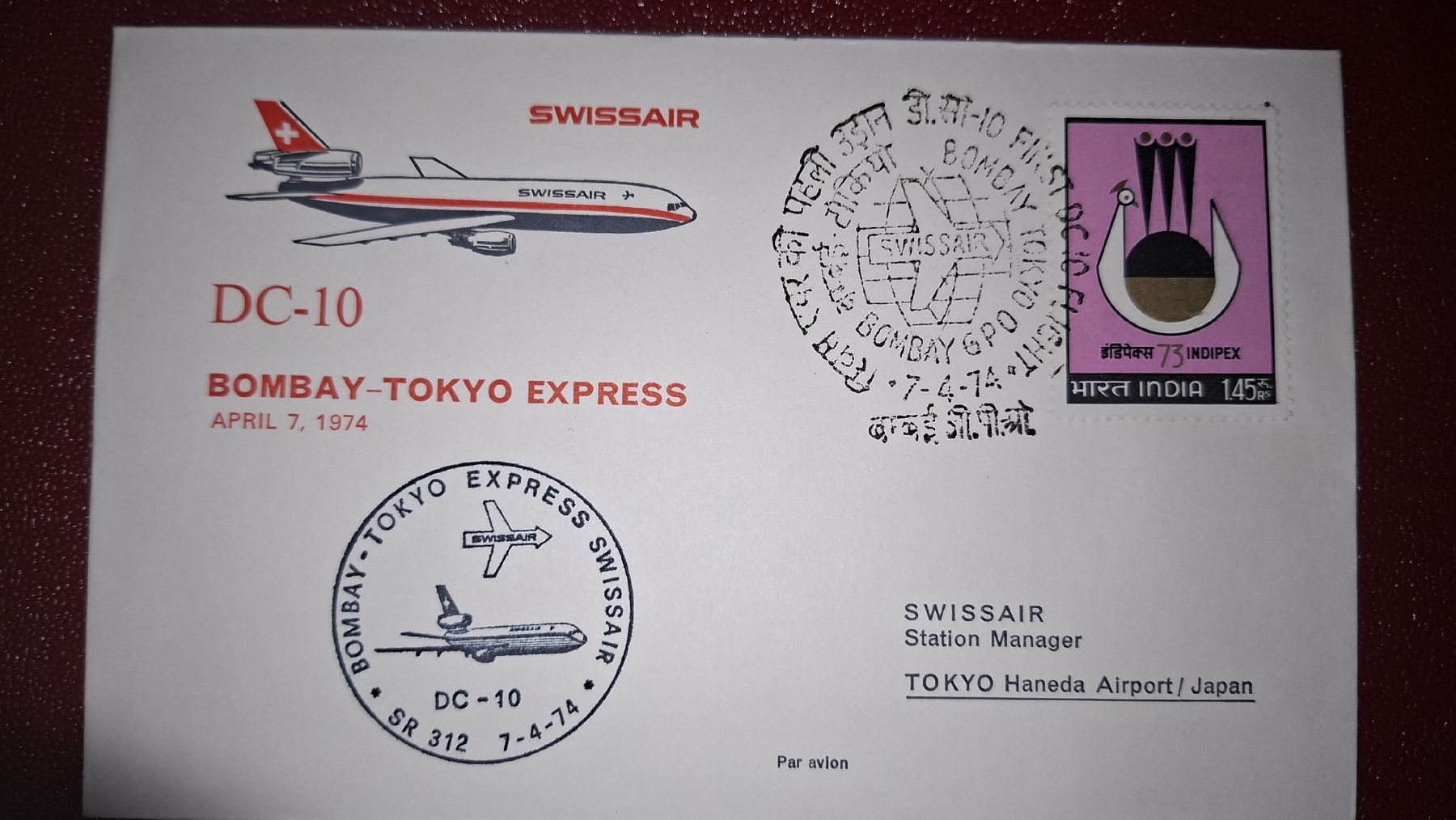 Swissair Bombay - Tokyo 07.04.1974 (D'occasion) à Balgach pour CHF 1 ...