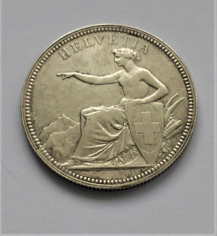 Grosser Silber 5 Fr. 1874 B. - sitzende HELVETIA (Gebraucht) in Buochs für CHF 156 – mit ...